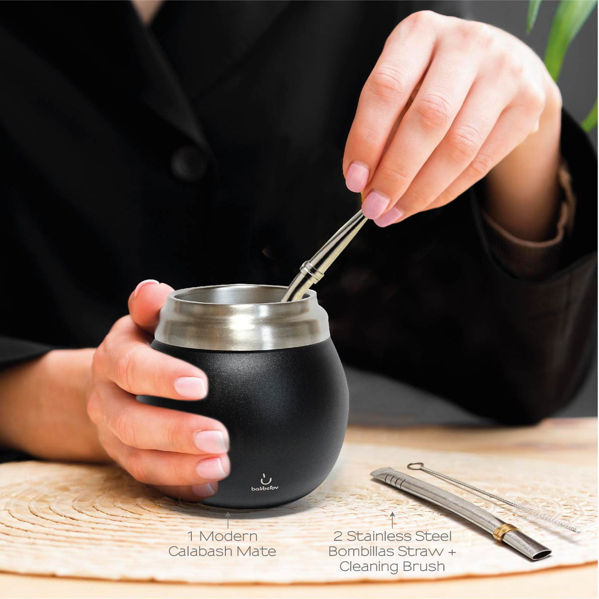 Calabash Stainless Steel Yerba Mate Gourd Set (Black) – Balibetov