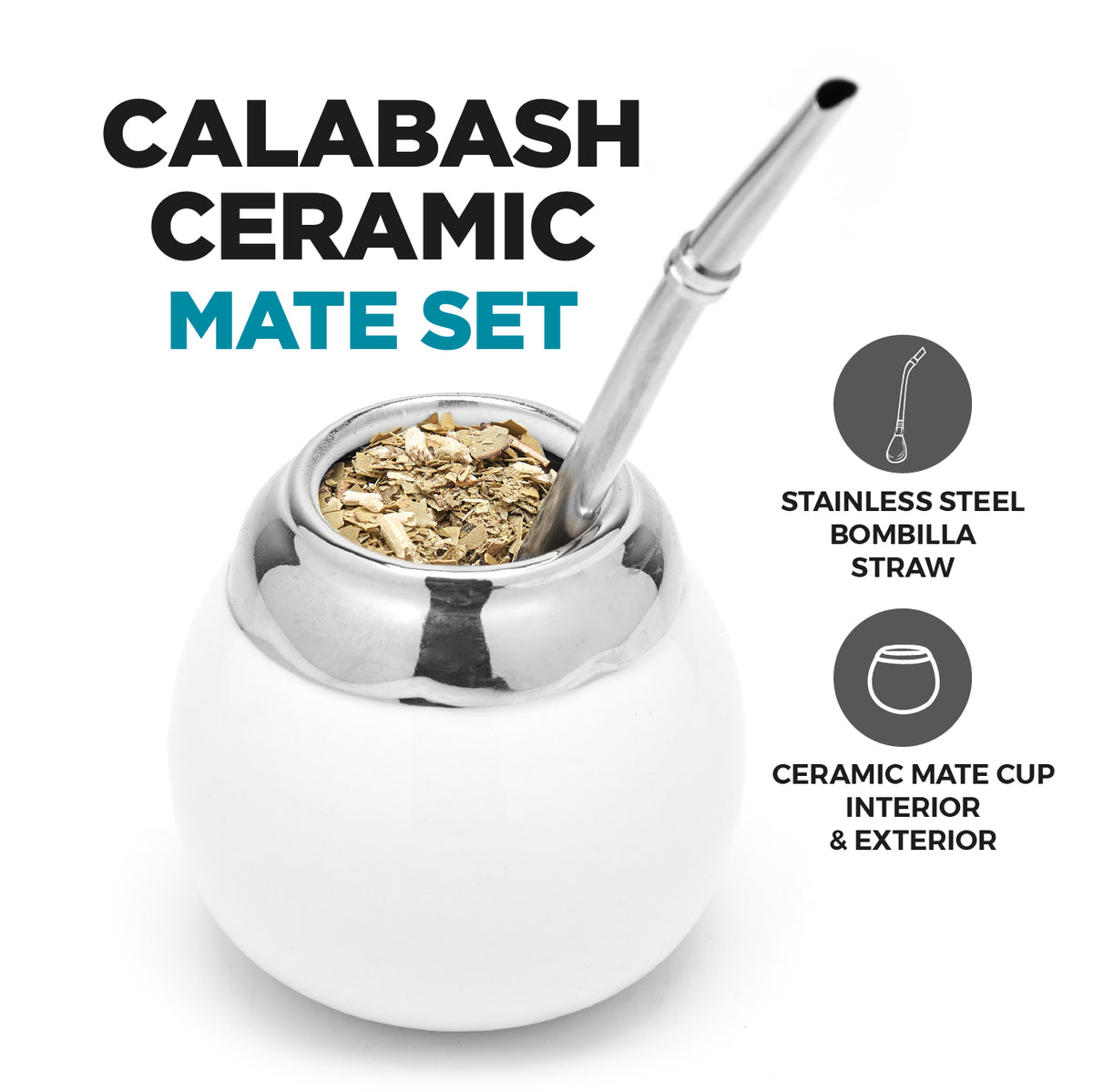 Calabash Ceramic Yerba Mate Gourd Set (White) – Balibetov