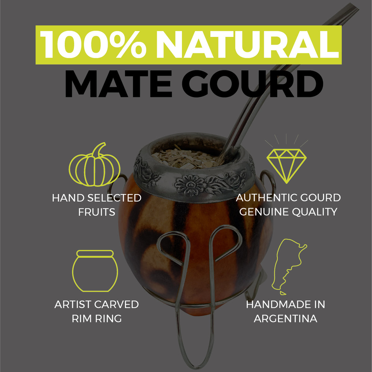 The Traditional Calabash Yerba Mate Gourd Set (Natural 02 with Base ...