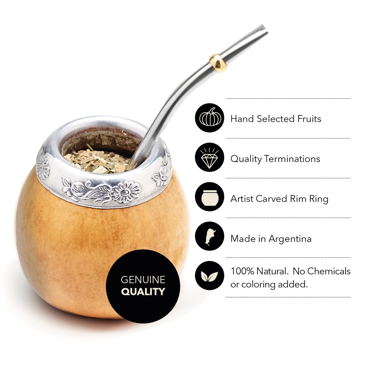 Traditional Calabash Mate Gourd Set for Two - Yerba Mate Bag Included ...